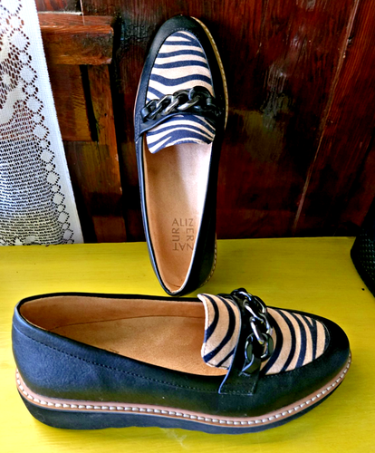 Naturalizer 7.5 Tiger Faux Leather Emmal Loafers Black Tan Rubber ...