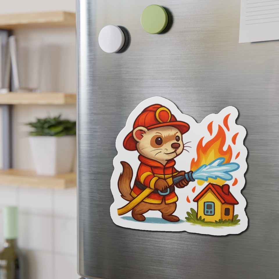 Die-Cut Fridge Magnet Fearless Ferret Firefighter Heroic Rescue | eBay