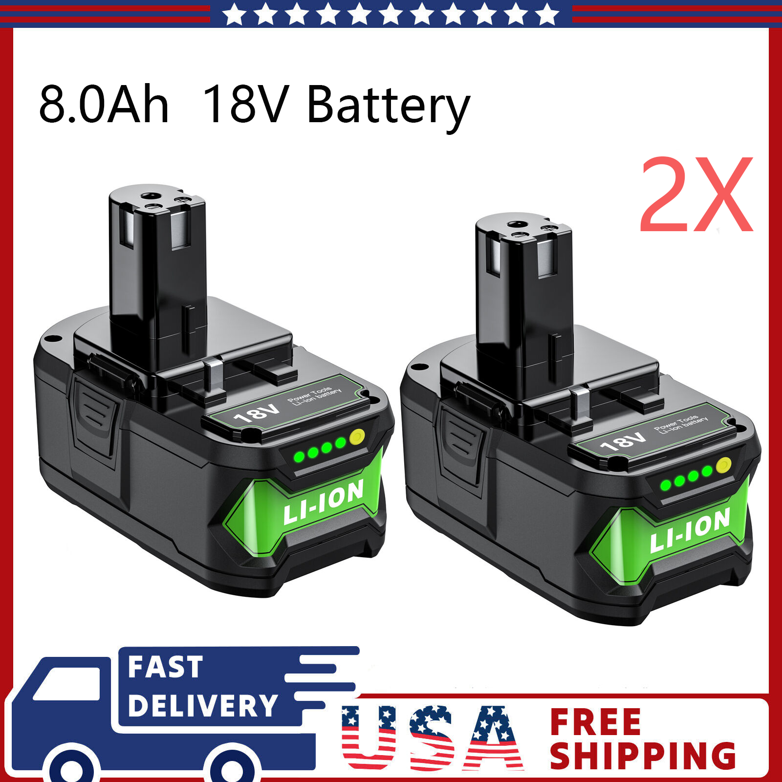 2PACK For RYOBI P108 One Plus 18V 8.0Ah High Capacity Battery 18Volt ...