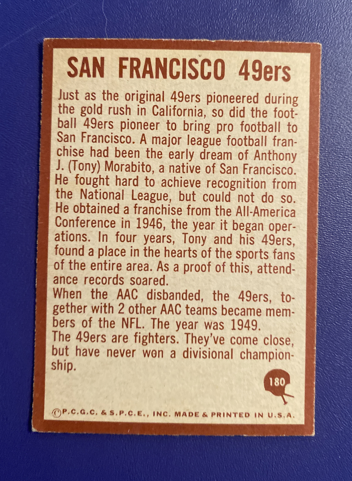 1967 PHILADELPHIA FOOTBALL #180 SAN FRANCISCO 49ers LOGO CARD ...