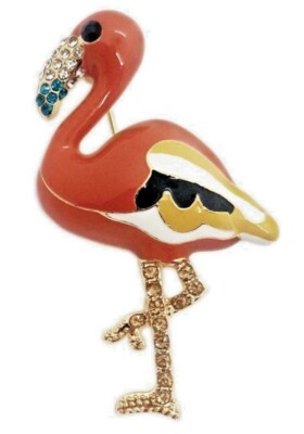 Pink Flamingo Enamel and Rhinestone Pin Brooch NEW Gold Tone Stylish ...