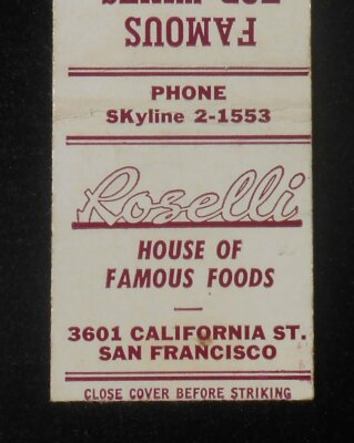 1950s Roselli House of Famous Foods Wines 3601 California St. San ...