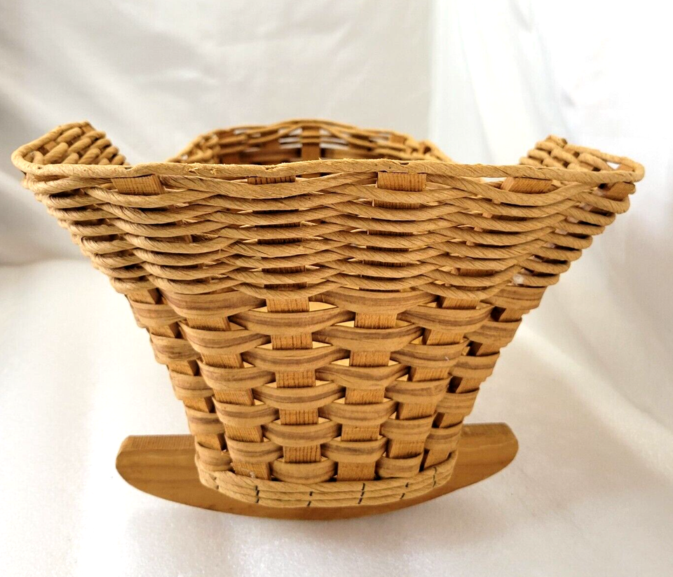 Vintage Handcrafted Wicker Wood Baby Doll Cradle Crib Bassinet Basket ...