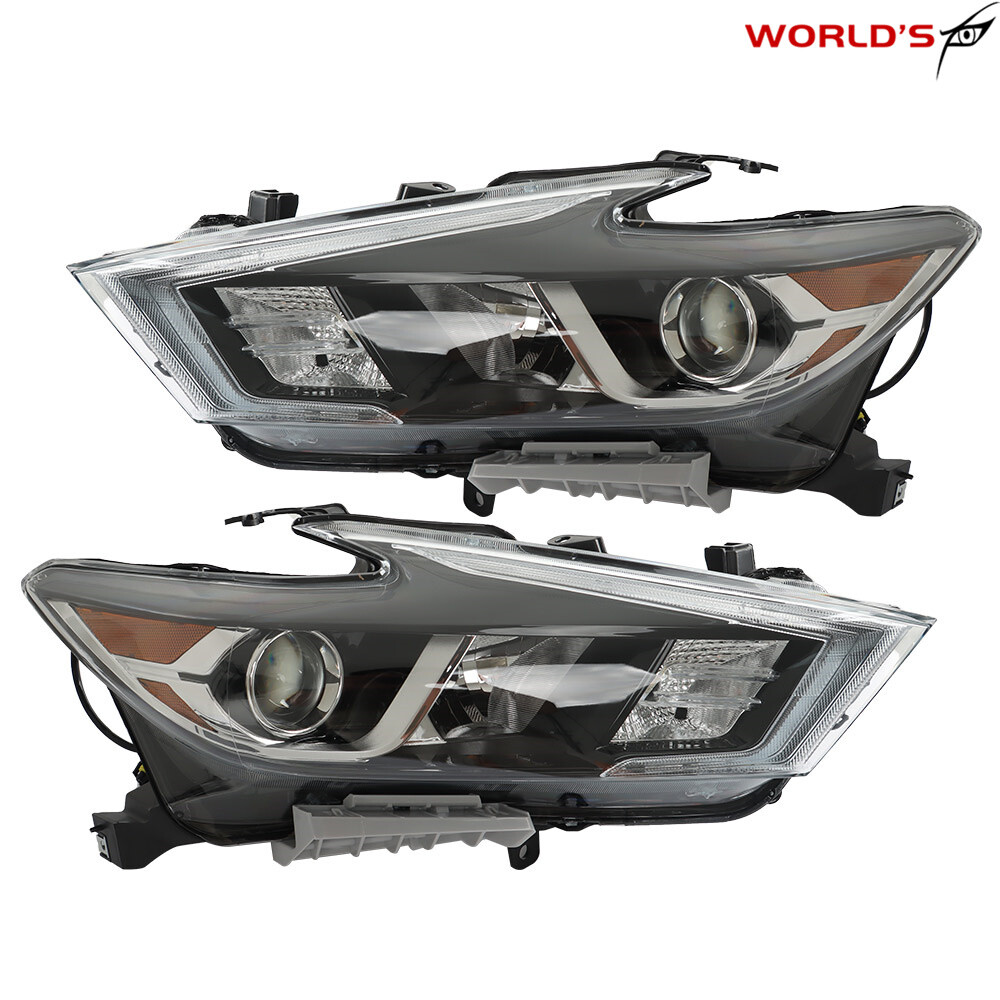 Headlights For 2016-2018 Nissan Maxima S SL SV Halogen w/ LED DRL Black ...