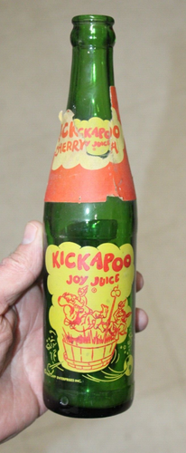KICKAPOO JOY JUICE SODA BOTTLE 10 OZ ACL PART OF PAPER LABEL | eBay