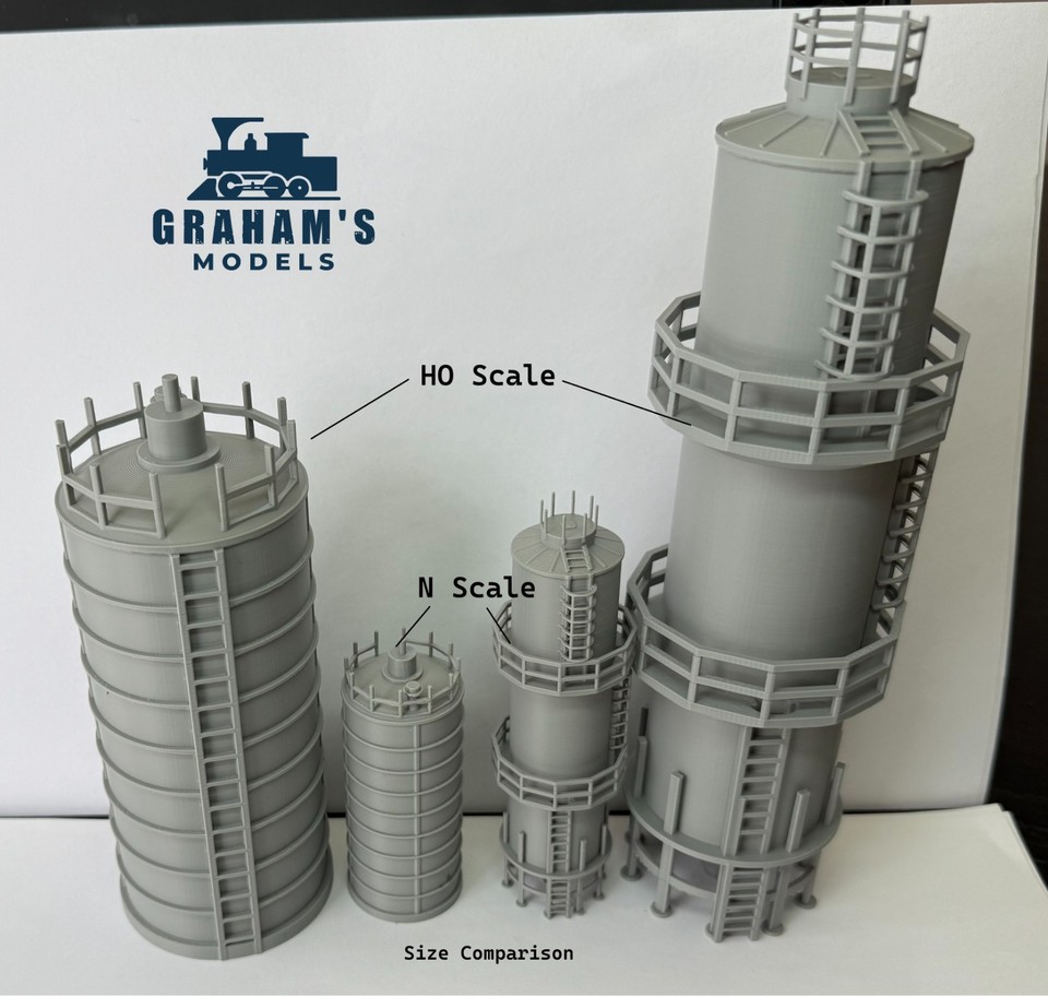 HO Scale Fuel Tank Storage Silos/ 1:87 Gauge - Prebuilt Models ...