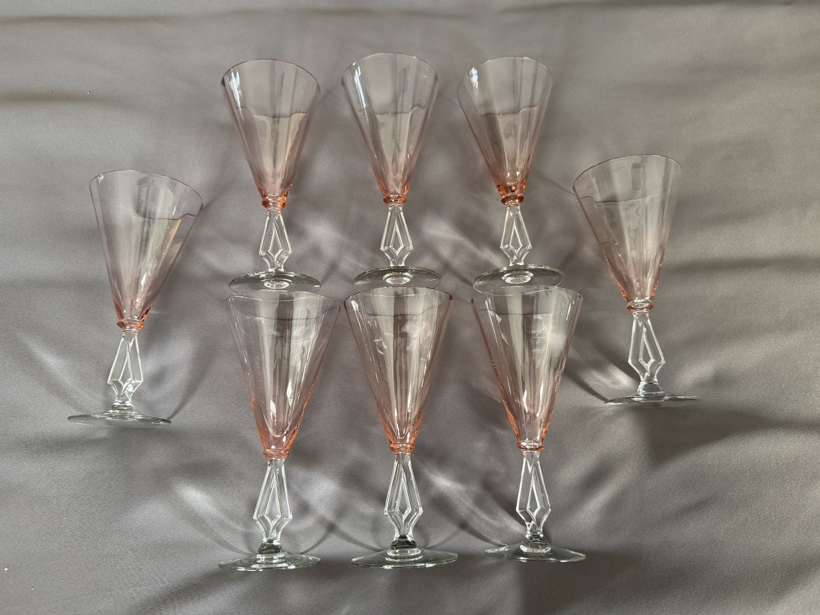 Set of 8 Morgantown Art Moderne Pink Wine Glasses Art Deco Vintage ...