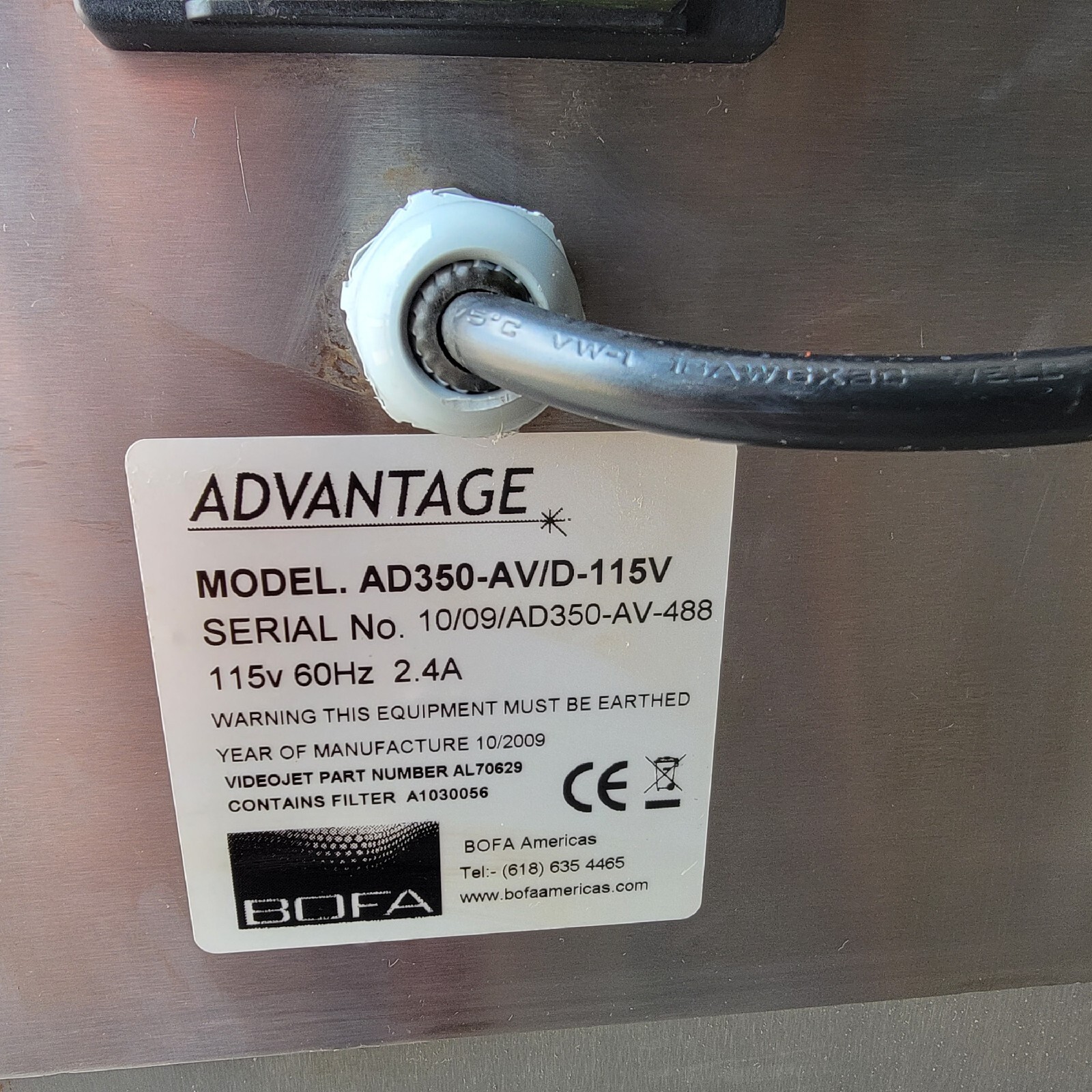 BOFA VIDEOJET ADVANTAGE ORACLE LASER FUME EXTRACTOR. LASER MARKING ...