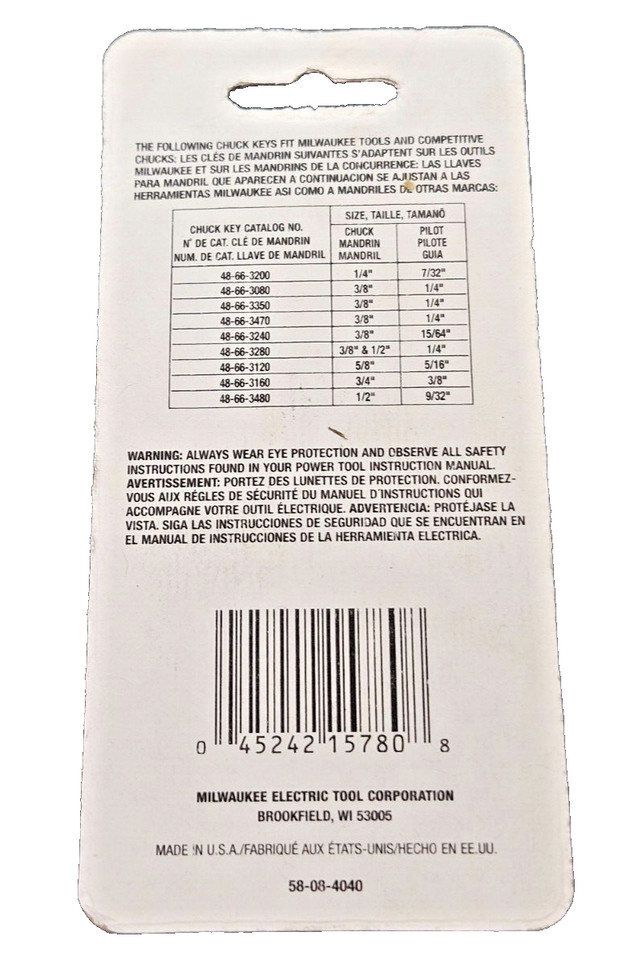 Milwaukee 48-66-4040 Chuck Key Holder fits Jacobs K2 & Milwaukee 48-66 ...