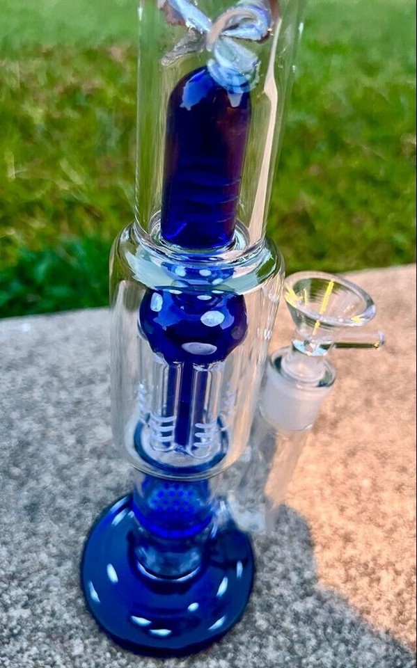10" Blue Glass Bong Tree Arm Percolator Water Pipe Hookah Tobacco ...