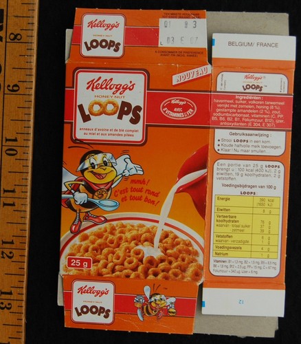 [ 1992 Kellogg's LOOPS Single-Serving Cereal BOX - Vintage France / Bee ...