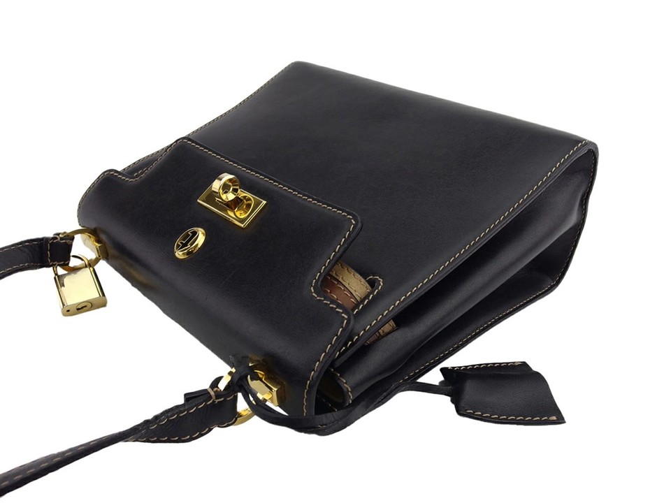 a.testoni Shoulder Bag Crossbody Bag Women's T-mark Black Gold leather ...