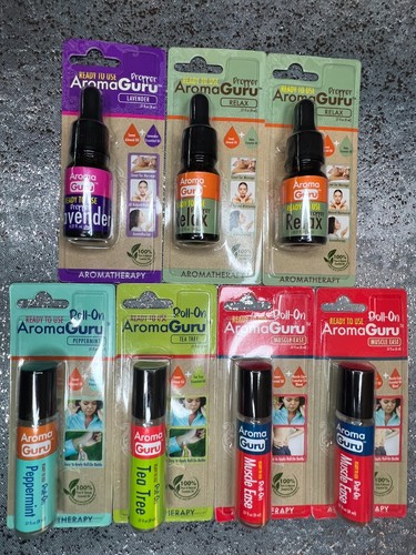 7 LOT Roll On Aroma Guru Peppermint Tea Tree Muscle Ease, Dropper ...