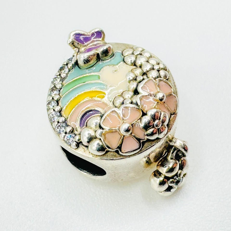 PANDORA 925 Silver Rainbow Flower Dangle Charm Clouds Story Floral ...