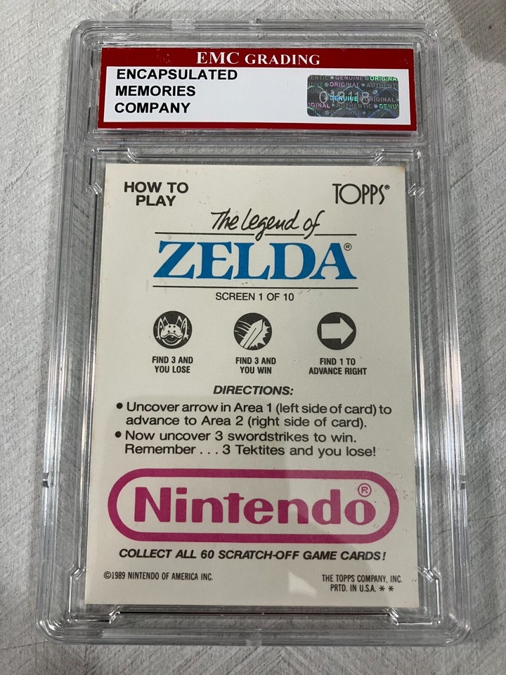 LEGEND OF ZELDA 1989 Topps Nintendo Vintage CARD #1 EMC GRADED 10 FREE ...