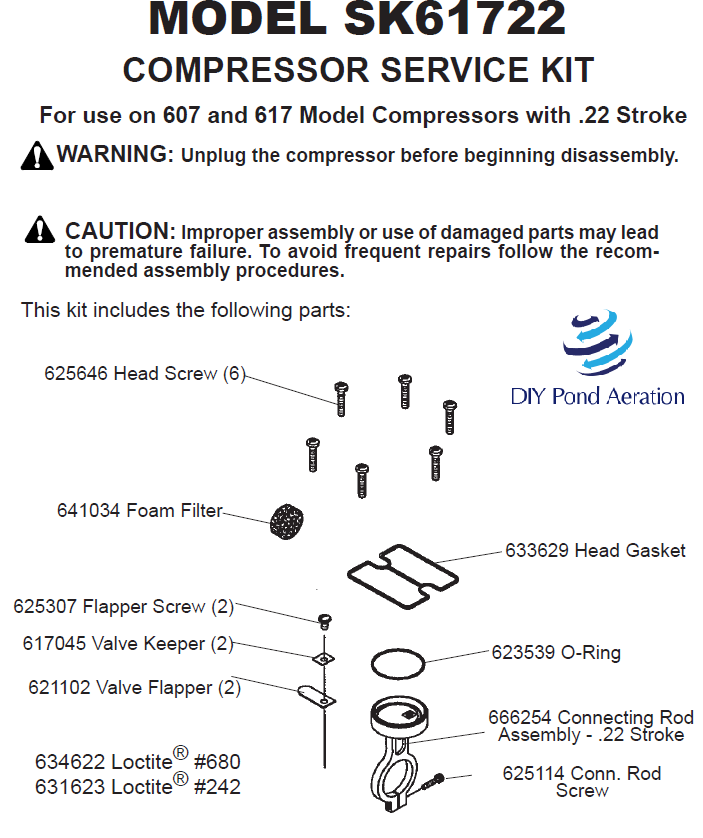 NEW Thomas Compressor Pump Rebuild/Service Kit model SK61722-607/617 ...
