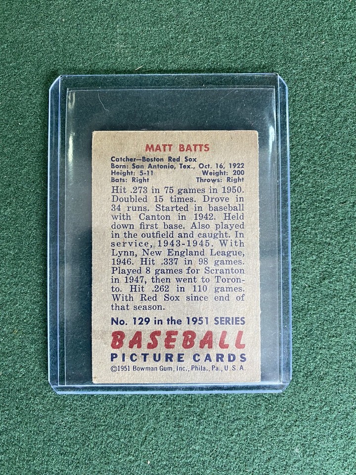 1951 Bowman #129 Matt Batts Boston Red Sox Signed/Auto Baseball Card | eBay