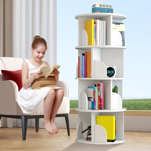 360° Rotating Bookshelf 4-Tier Bookcase Storage Shelf /Freestanding ...