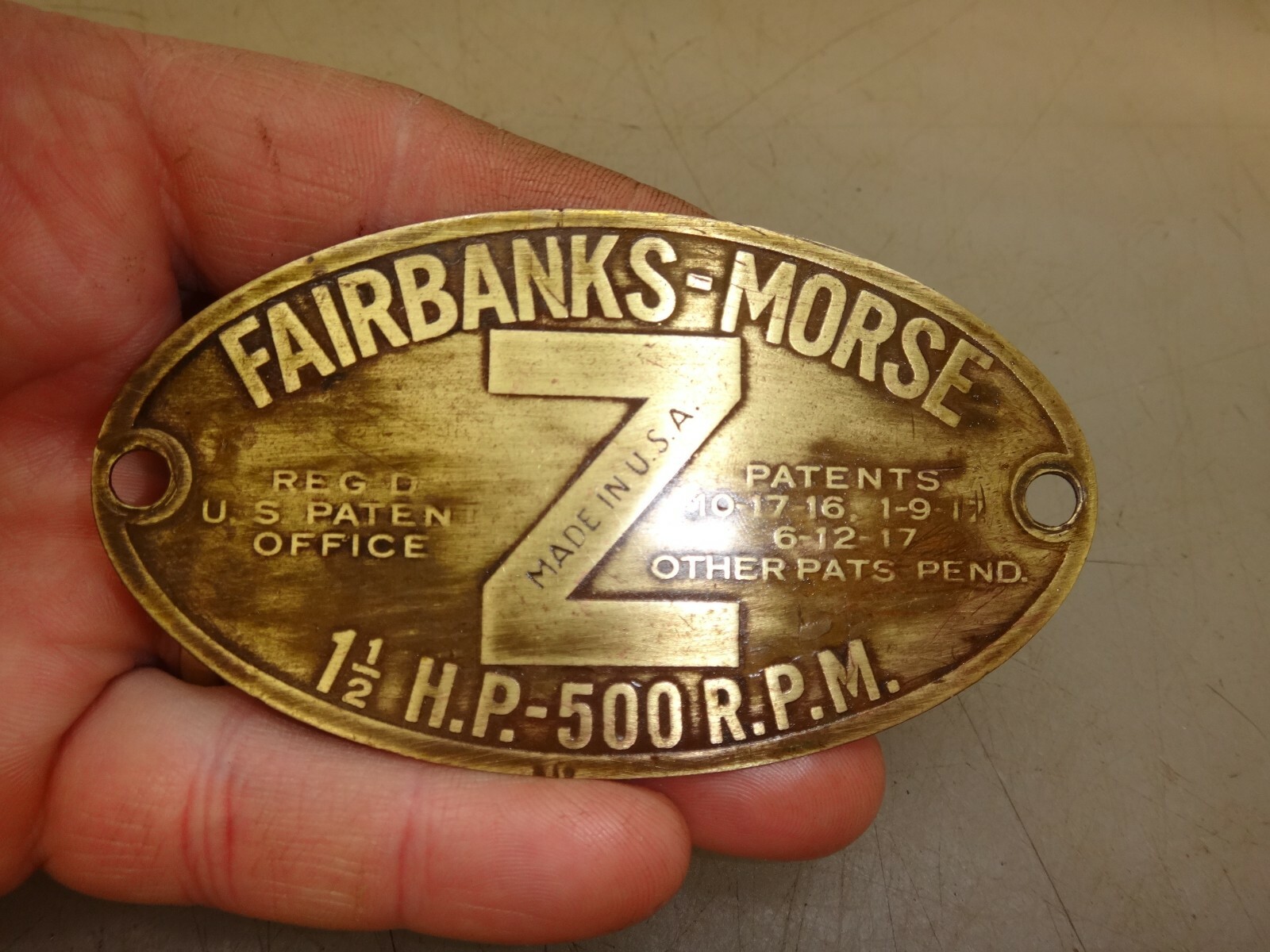 ORIGINAL NAME TAG FAIRBANKS MORSE 2hp Z Old Gas Engine FM 4" x 2-1/4 ...