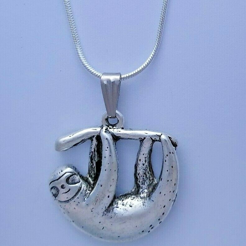 Sloth Necklace Sid Charm Pendant and silver plated chain wild animal ...