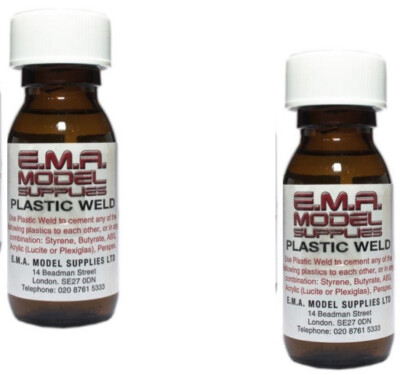 Plastruct EMA Plastic Weld 2 x 57ml Bottles Liquid Polystyrene ABS ...