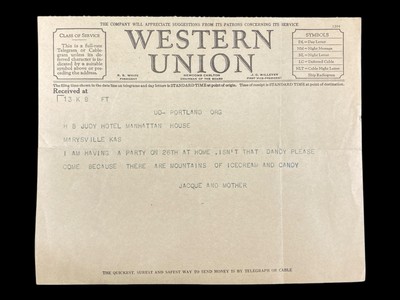 Original 1930's 1940's Western Union Telegram H B Judy Hotel Manhattan ...