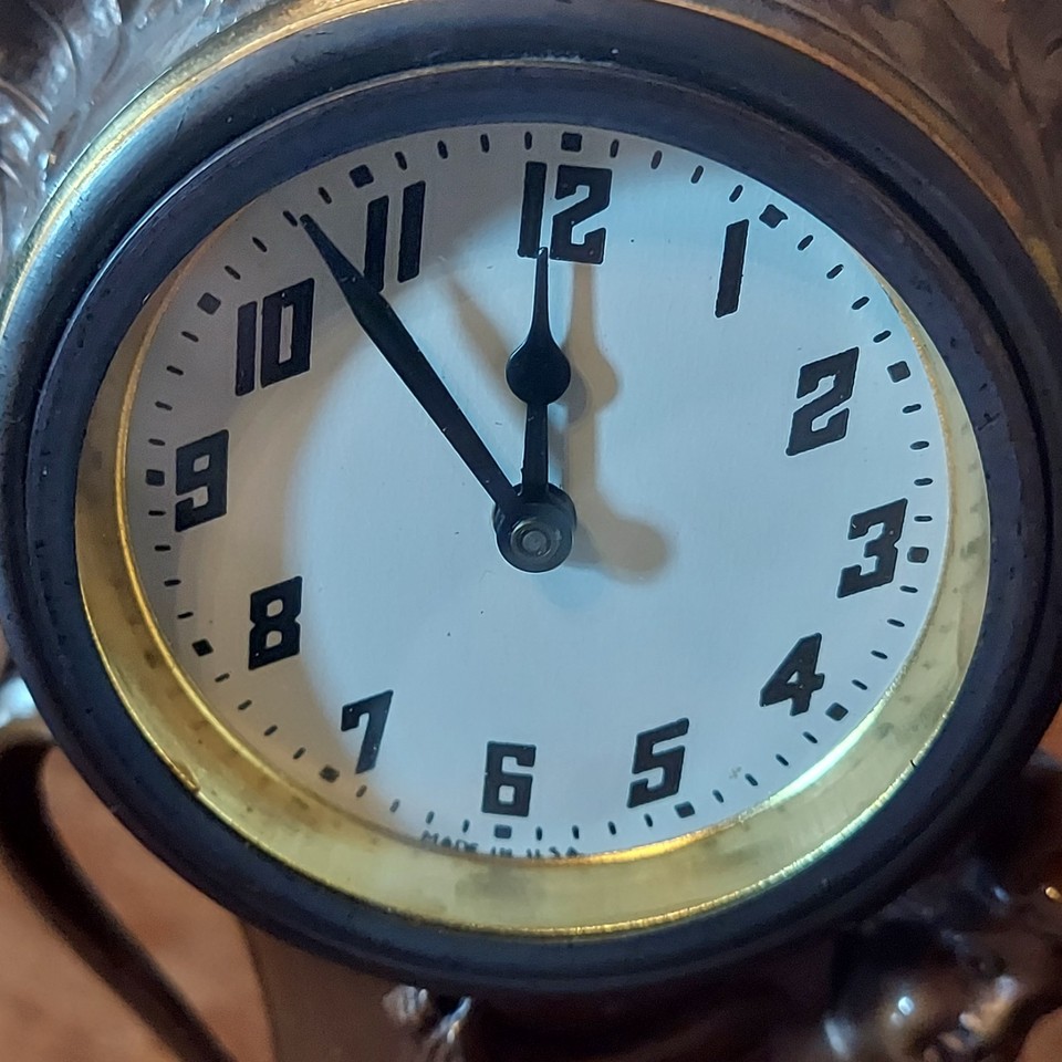 Vintage Art Nouveau Wind Up Desk Clock Cherub 7-1/4" Tall Brass and ...