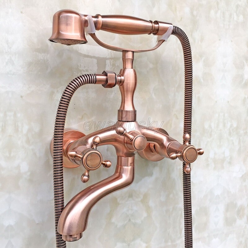 Red Copper Wall Mount Bath Filler Tap with Hand Shower Clawfoot Tub ...
