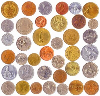 30 DIFFERENT COINS WITH ANIMALS, BIRDS, BEETLES, FISHES, CRUSTACEANS ...