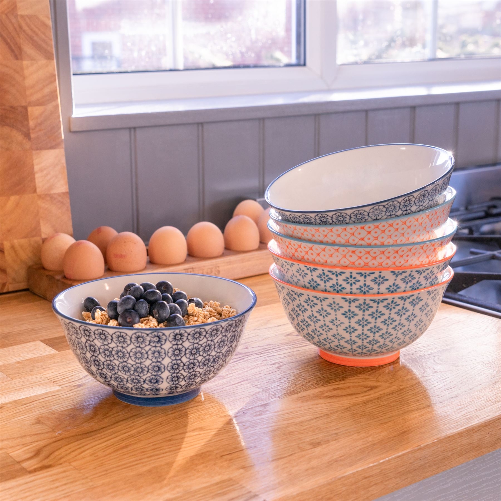 Patterned Cereal Bowls Breakfast Kitchen Porcelain Bowl 3 Designs ...