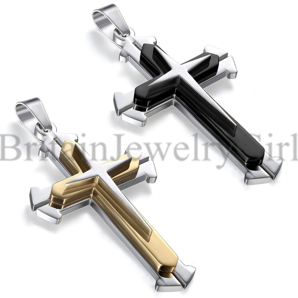 22" Stainless Steel Multilayer Cross Pendant Prayer Chain Necklace for ...