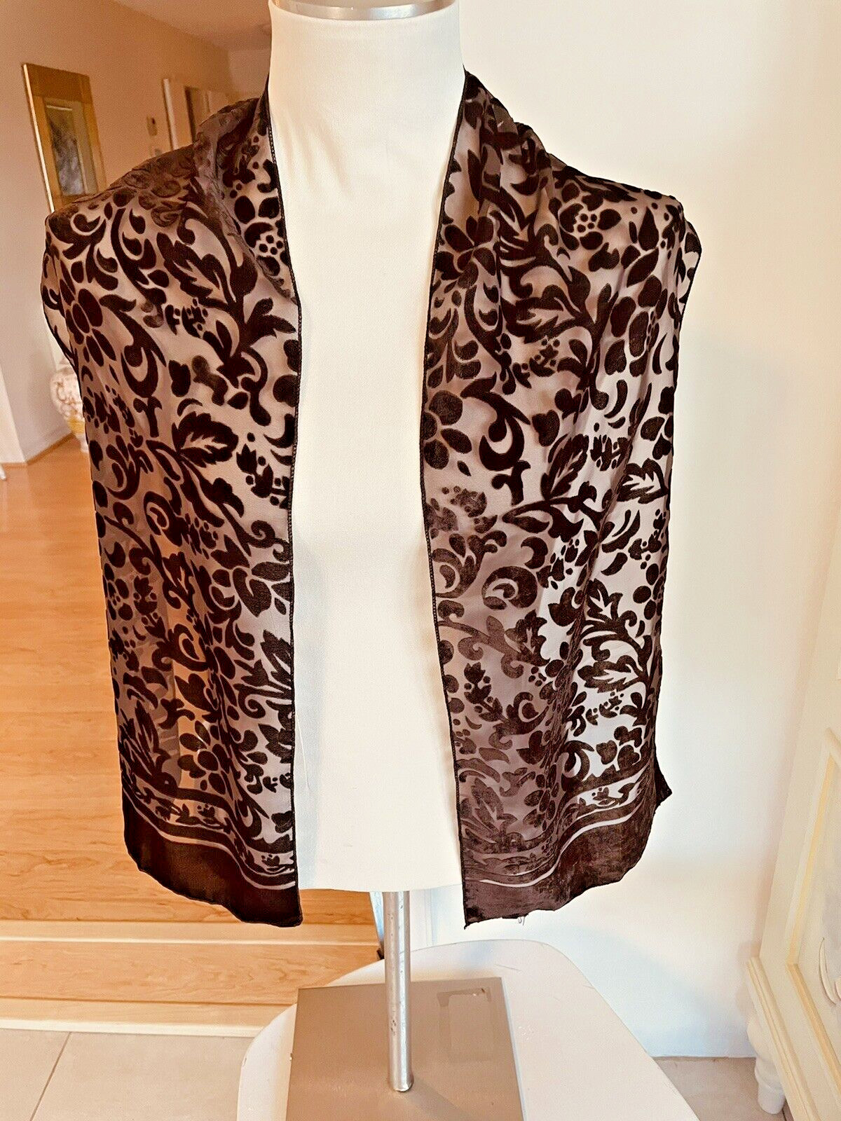Brown Cut Velvet Sheer Scarf Vintage - Gem