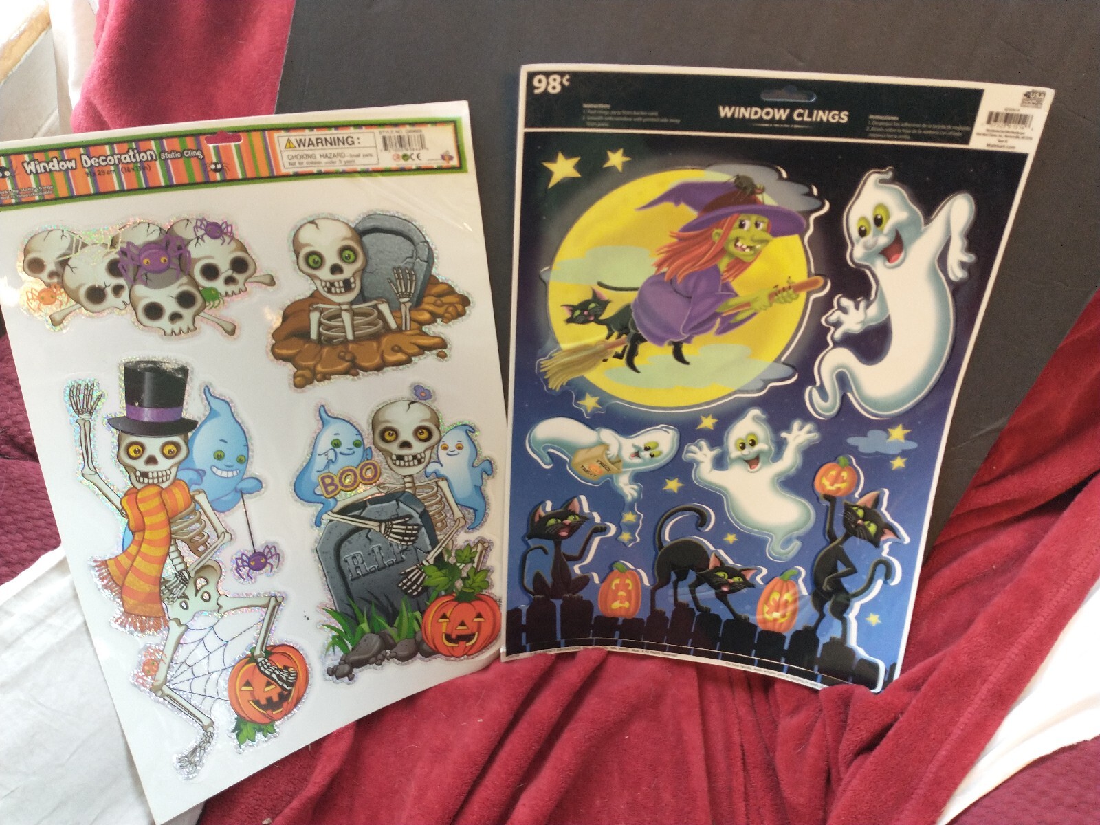 lot of 2 Halloween Window Clings Glittery Skeletons, Ghosts ...