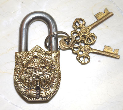 Tribal Evil Design Door Lock Brass Vintage Style Door Padlock Tricky ...