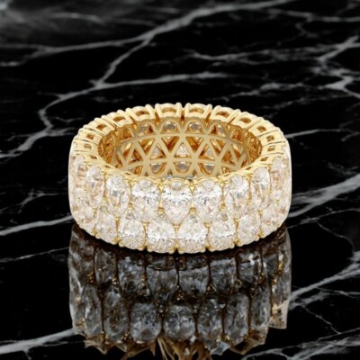 8 Ct Pear Diamond Wedding Eternity Band Lab Grown 18K Yellow Gold 8.4 ...
