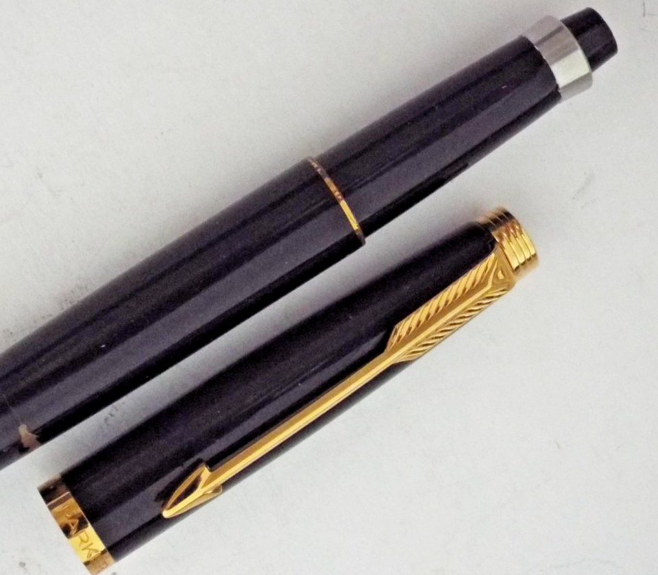 Black Lacquer Parker 75 rollerball pen Gold filled trim France blue ...