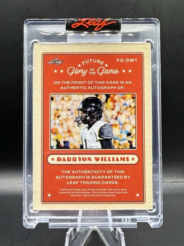 2025 Leaf Future Glory Of The Game Darryon Williams Auto RC Rookie /10 ...