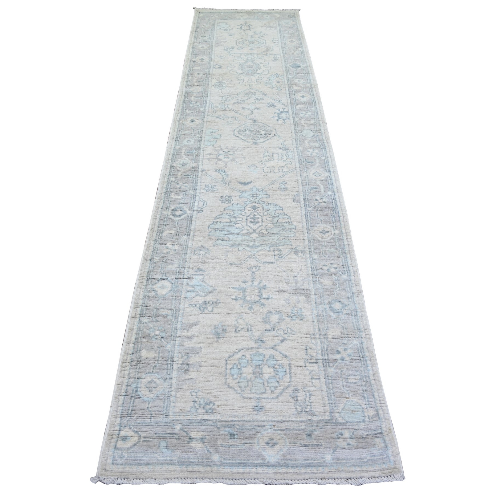 2'8"x11'7" Gray Afghan Angora Oushak 100% Wool Hand Knotted Runner Rug ...