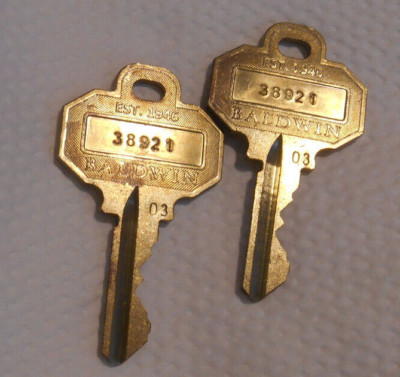 Lot of 2 Vintage Baldwin Brass Keys Established 1946 # 38921 03 | eBay