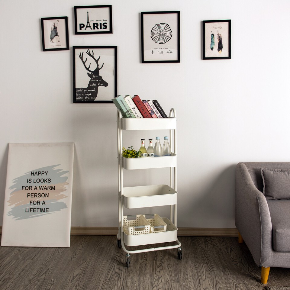 4-Tier Utility Rack Shelf Rolling Storage Cart w/ Handle Wheels for ...