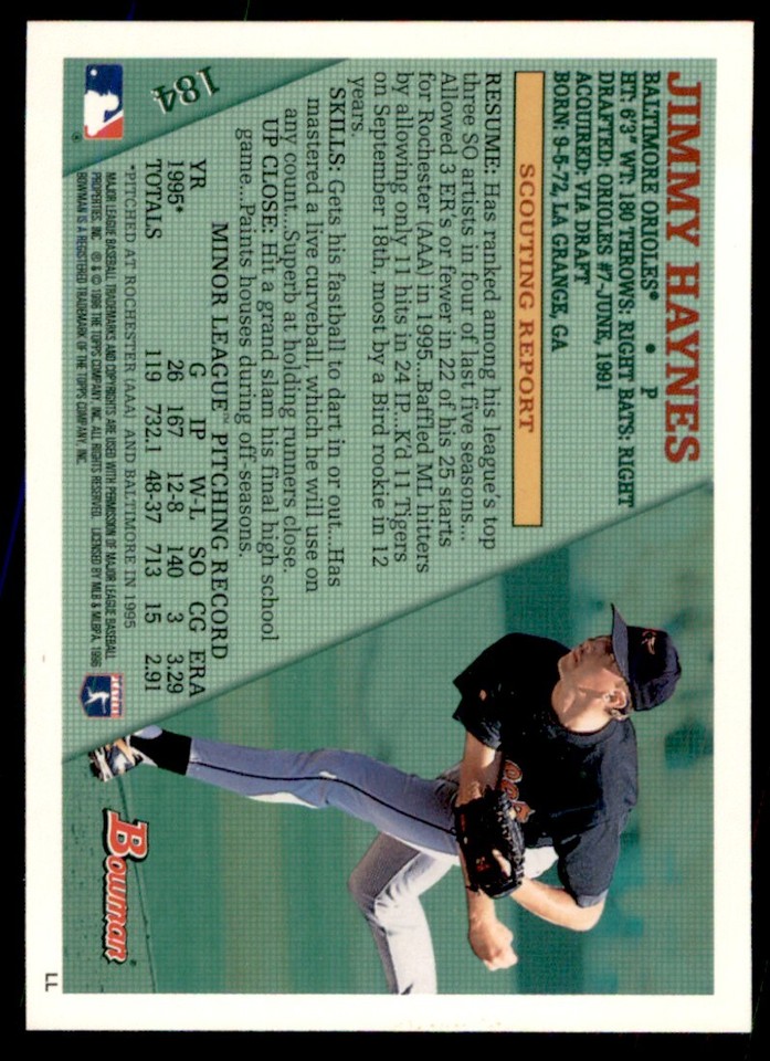 1996 BOWMAN JIMMY HAYNES BALTIMORE ORIOLES #184 | eBay