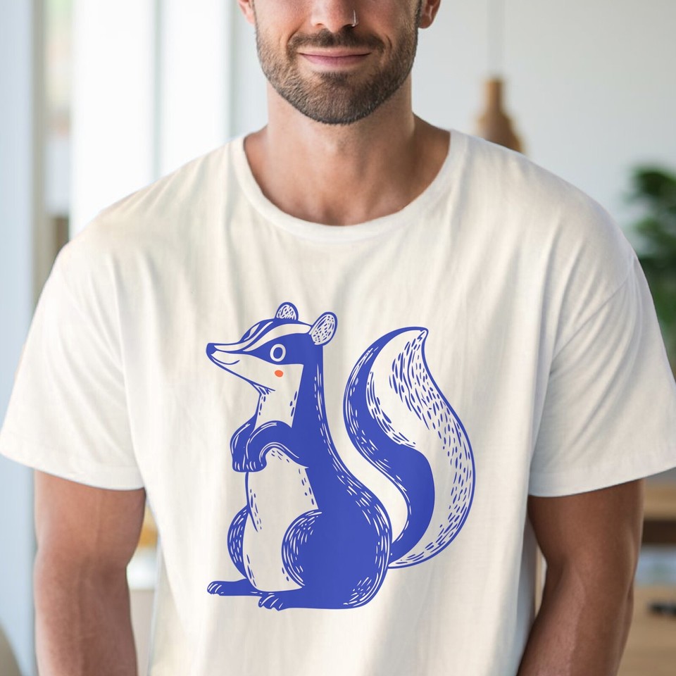Blue Skunk Graphic T Shirt Cute Animal Art Cartoon Forest Nature Tee | eBay