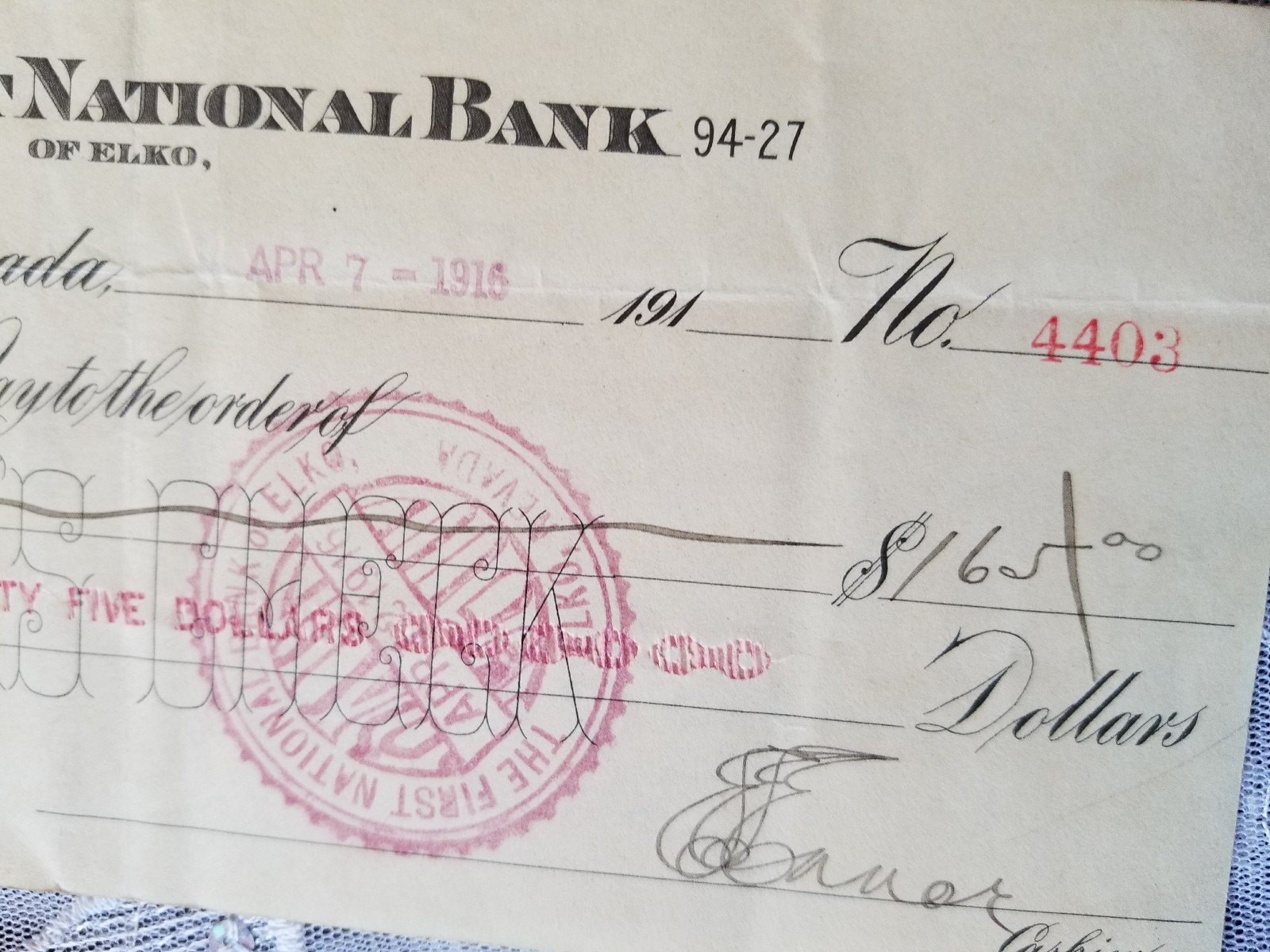 Elko Nevada 1916 First National Bank Cashiers Check | eBay