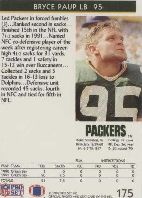 Las mejores ofertas en 1992 Pro Set Bryce Paup #175 | eBay