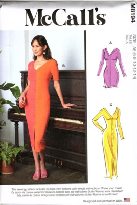 McCall's M8194 Misses 6 to 14 Knit Bodycon Dress Uncut Sewing Pattern ...