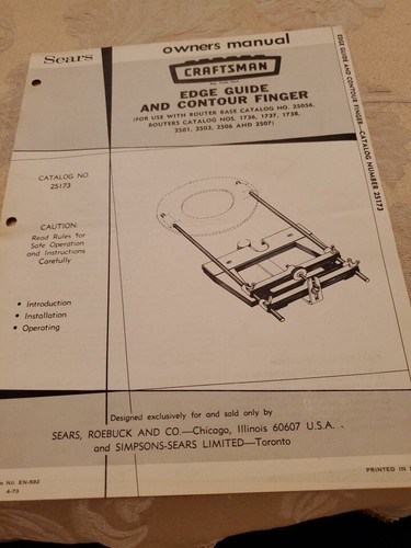 SEARS CRAFTSMAN Edge Guide and contour finger Handbook 1971 - English ...