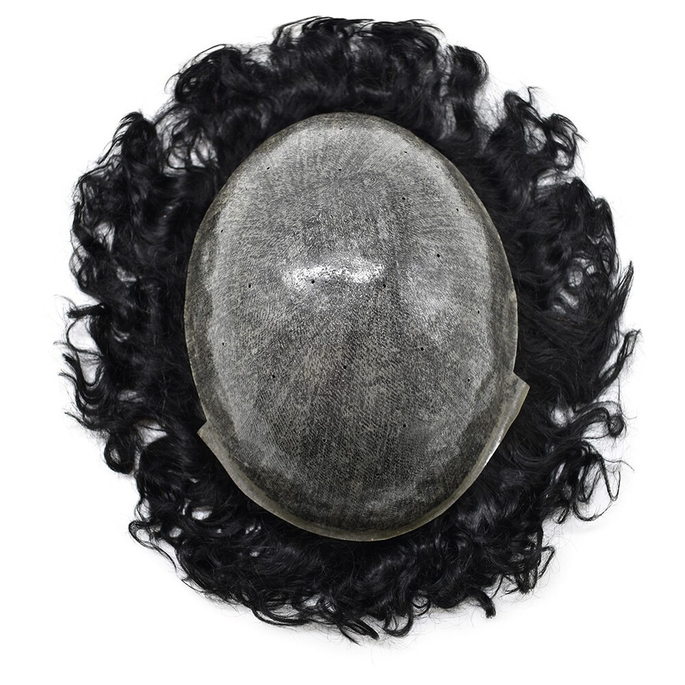 Curly Hair Toupee for Men 20MM Full Poly Skin Human Hair System ...