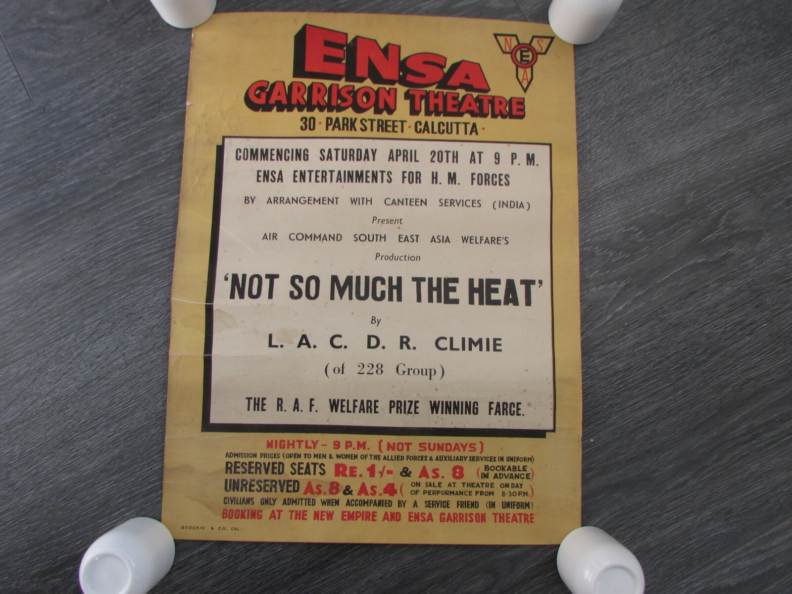 ENSA Garrison Theatre Calcutta India ww2 Air Command RAF Forces Farce ...