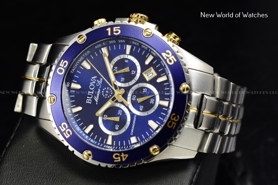 Bulova Marine Star 98B400 Chronograph Stainless Steel Silver Blue Dial ...