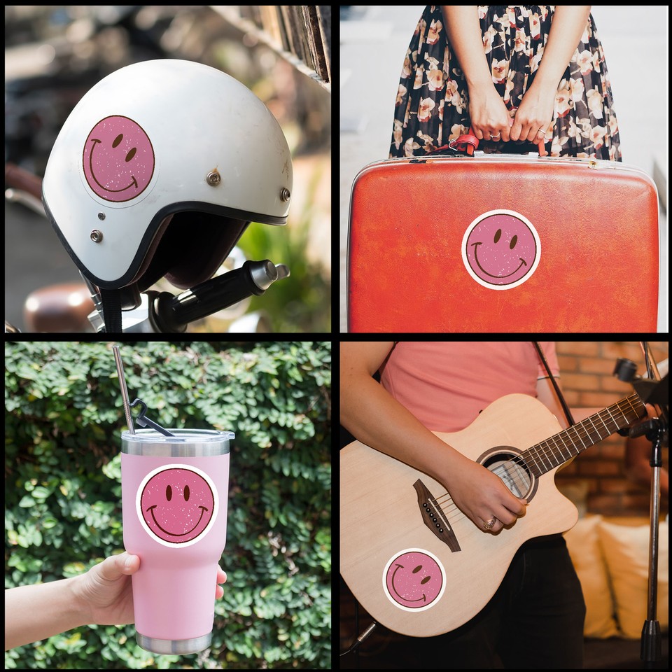 Retro Pink Smile Face Sticker Funny Groovy Hippie Stickers (5 inches ...